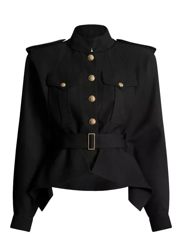 Balmain Belted Peplum Jacket With Officer-style Buttons - Black