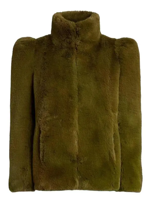 Balmain Faux Fur Coat With Structured Shoulders - Green