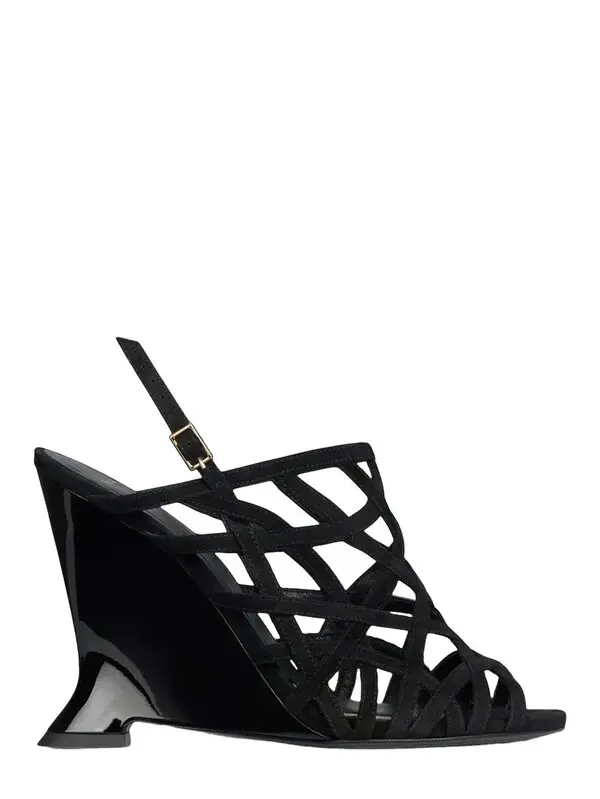 Balmain Suede Wedge Cage Sandals - Black