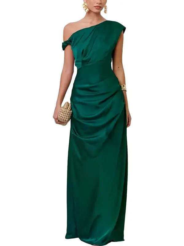 SAVEL One-shoulder Sleeveless Maxi Dress - Green