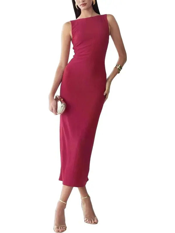 BWLDR Boat Neck Midi Dress - Red