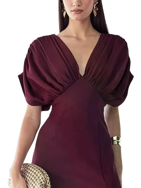 BWLDR Laila Ruched Maxi Dress With Side Slit - Red