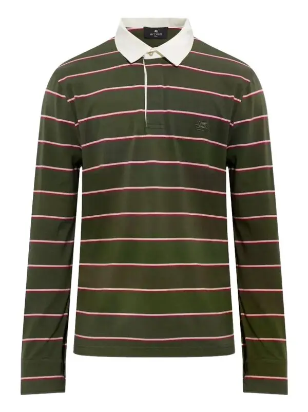 Etro Striped Long-sleeve Polo Shirt - Green