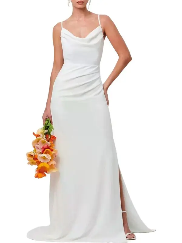 BWLDR Araminta Cowl-neck Gathered Maxi Dress - White