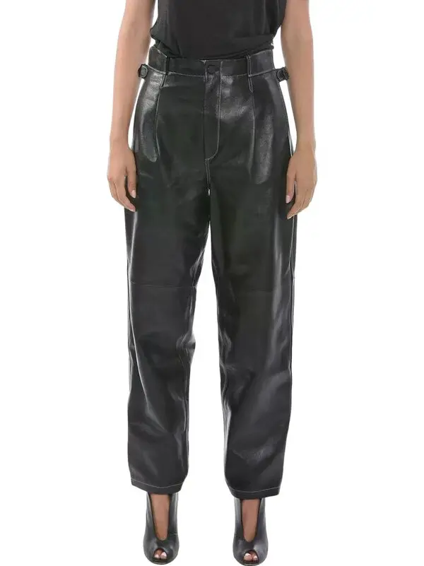 THE MANNEI Shobak Contrast-stitch Leather Trousers - Black