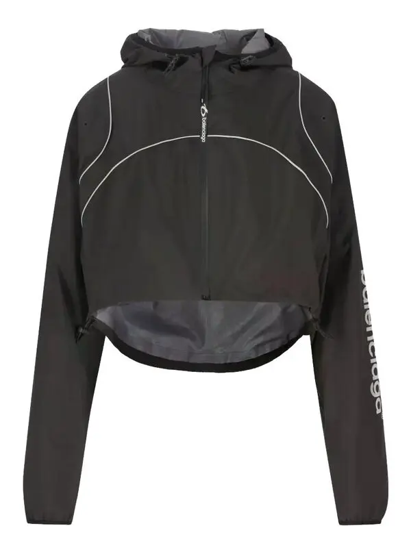Balenciaga Cropped Hooded Jacket With Logo Detail - Black