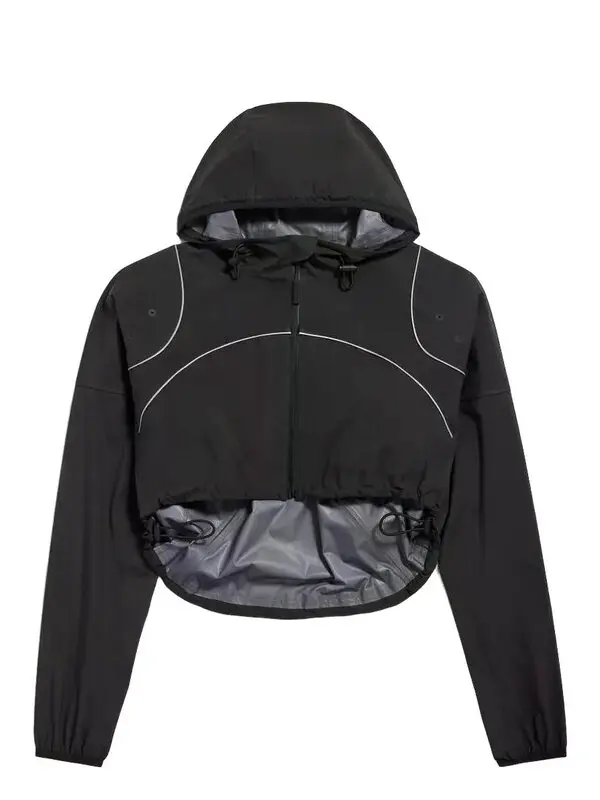 Balenciaga Cropped Hooded Jacket With Logo Detail - Black