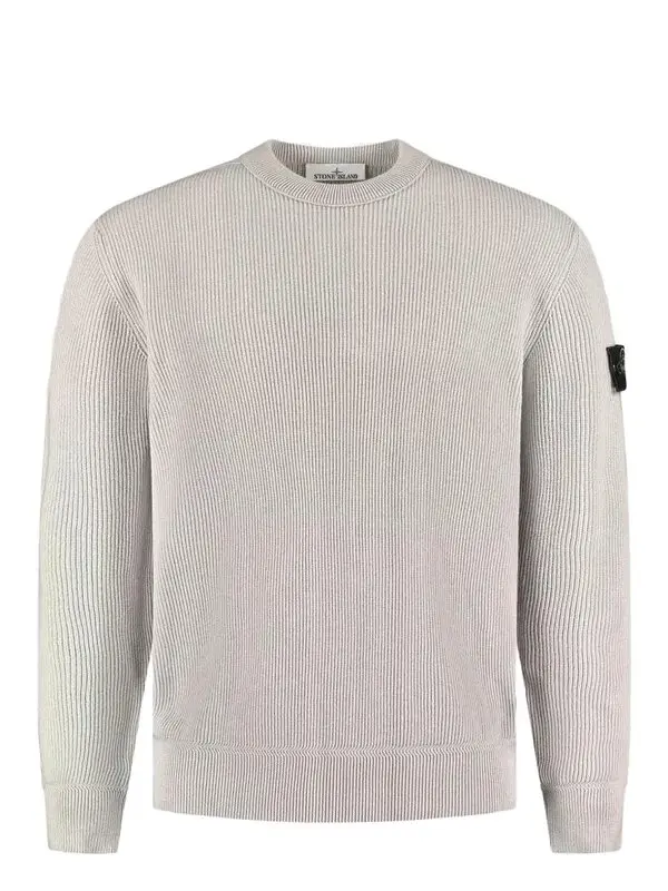 Stone Island Logo Patch Ribbed Knit Sweater - Neutrals