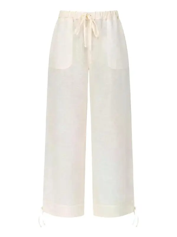 120% Lino Palazzo Pants With Drawstring Waist - Neutrals