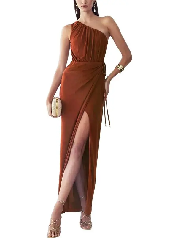 BWLDR One-shoulder Wrap Maxi Dress - Brown