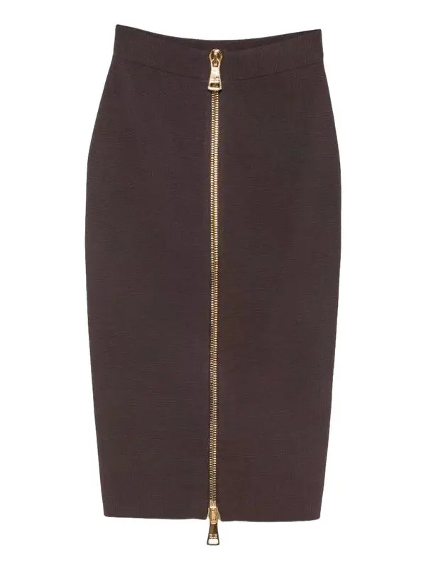 Elisabetta Franchi Pencil Midi Skirt With Two-way Zip - Brown