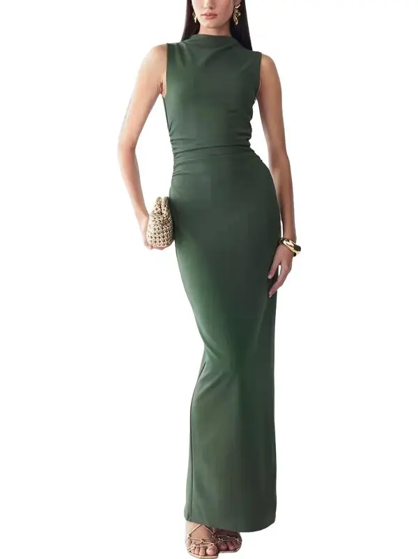 BWLDR Lana Ruched Sleeveless Maxi Dress - Green