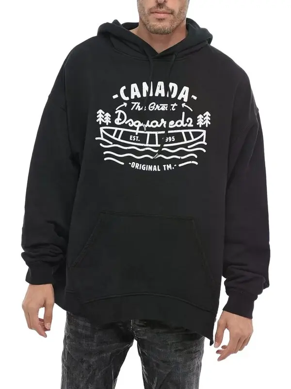 Dsquared2 Cotton Logo Print Hoodie - Black