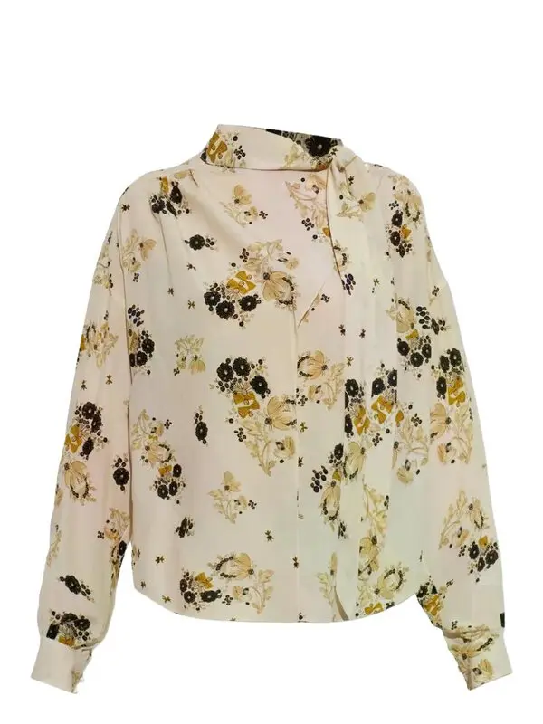 Isabel Marant Étoile Floral Print Tie Neck Long Sleeve Blouse - Neutrals