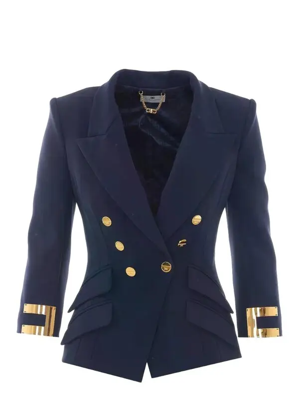 Elisabetta Franchi Double-breasted Jacket With Logo Cuffs - Blue