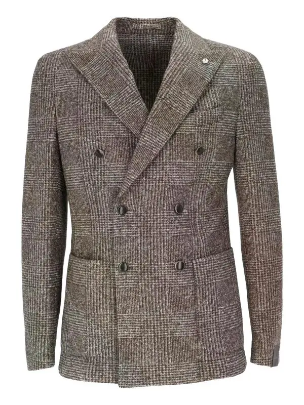 BRANDO Double-breasted Prince Of Wales-check Blazer - Brown