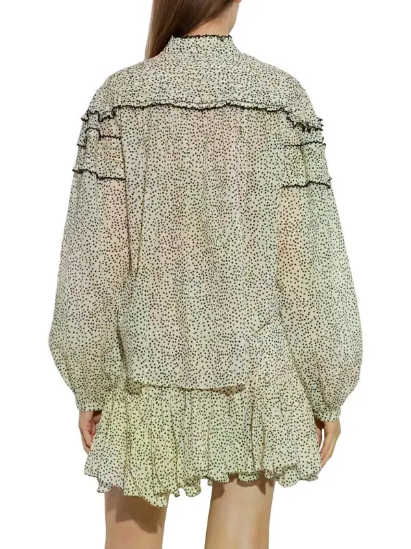MARANT ETOILE Polka-dot Print Ruffled High Neck Long Puff Sleeve Top - Neutrals