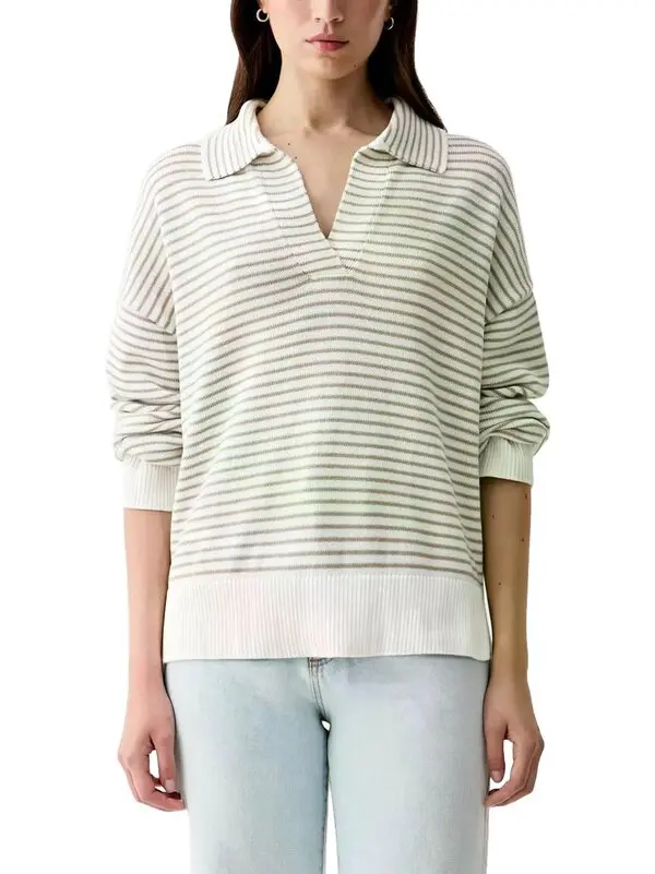 Barbour Aylesby Cotton Sweater Striped Polo Knit - White