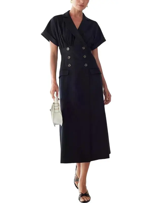 WILLA Elsie Double-breasted Midi Dress - Black