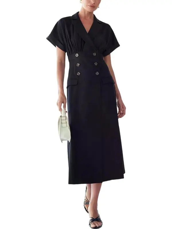 WILLA Elsie Double-breasted Midi Dress - Black