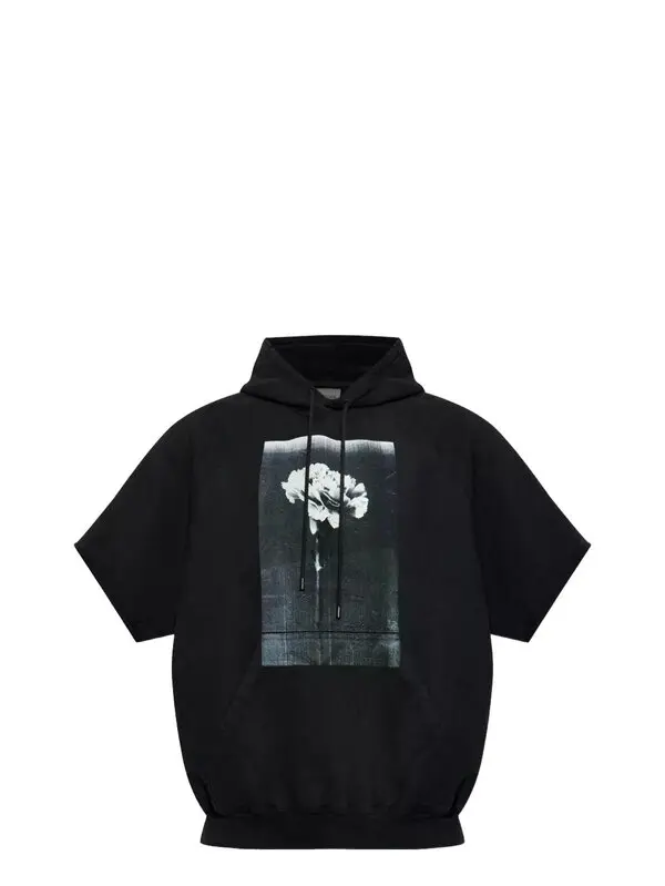 Balenciaga Short Sleeve Floral Print Hoodie - Black