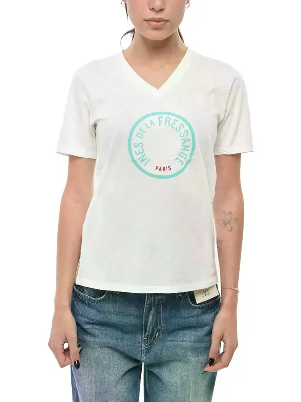 INES DE LA FRESSANGE PARIS Logo Print V-neck T-shirt - White