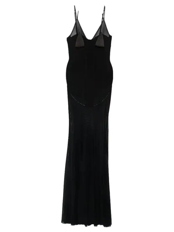 Elisabetta Franchi Sheer-panelled Pleated Maxi Dress - Black