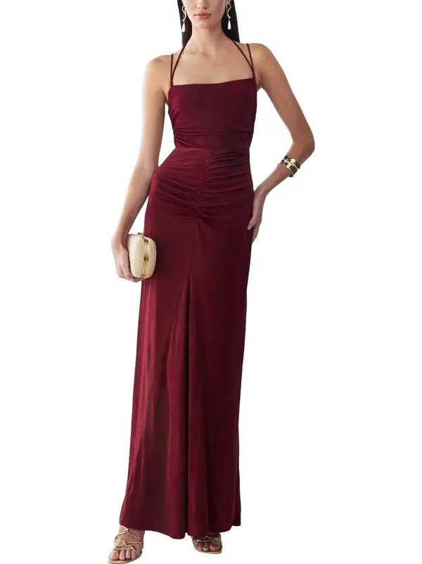 BWLDR Sofia Ruched Square-neck Maxi Dress - Red