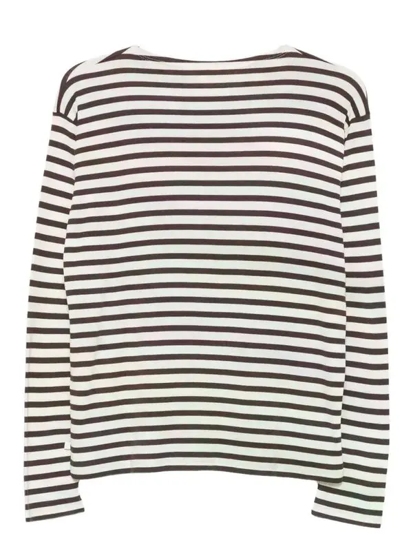 Closed Horizontal Stripe Long-sleeve T-shirt - Brown
