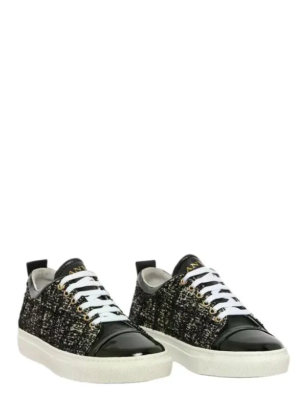 LANVIN Tweed Patent-leather Lace-up Sneakers - Black
