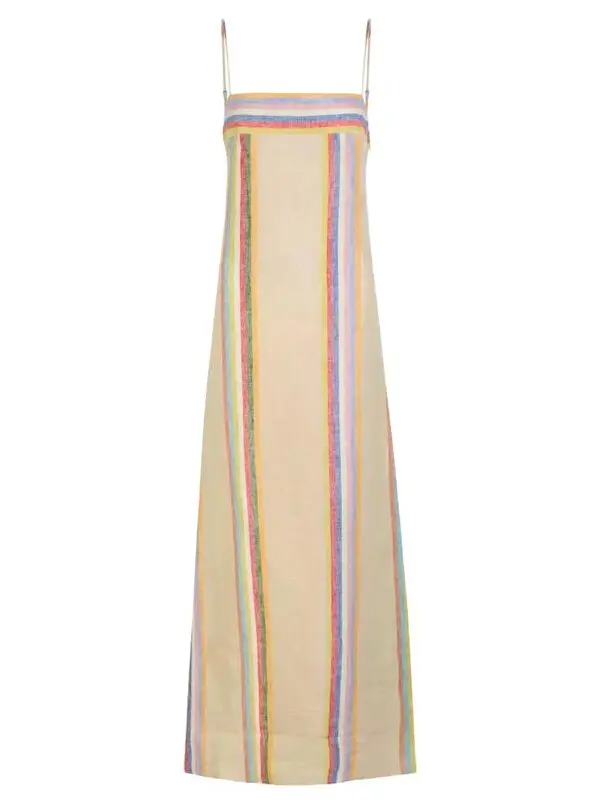 Staud Straud Striped Linen Maxi Dress - Neutrals
