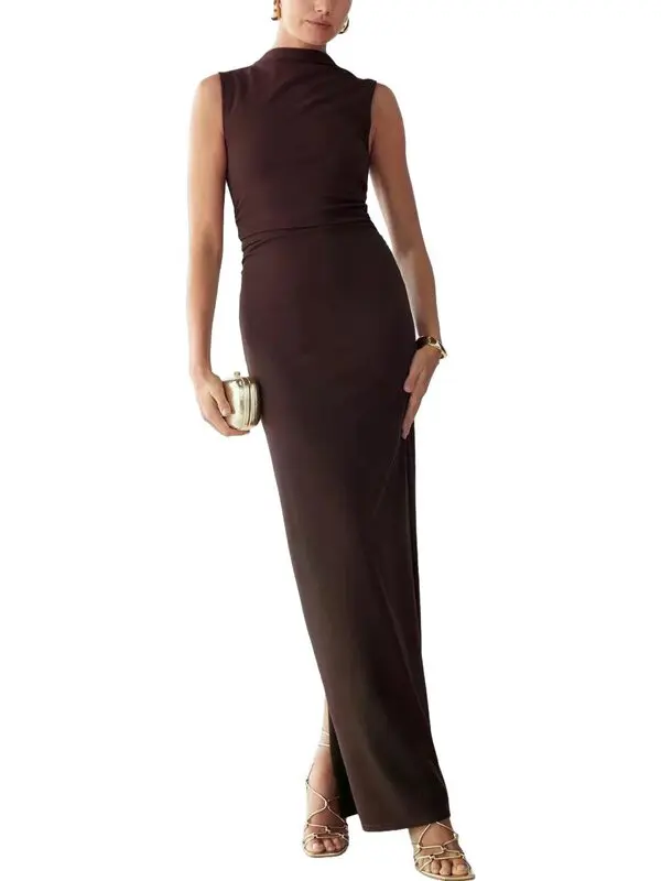 BWLDR Lana Ruched Sleeveless Maxi Dress - Brown