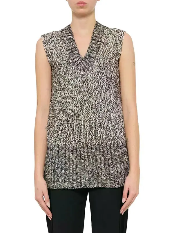 LANVIN Marl Knit V-neck Sleeveless Top - Neutrals