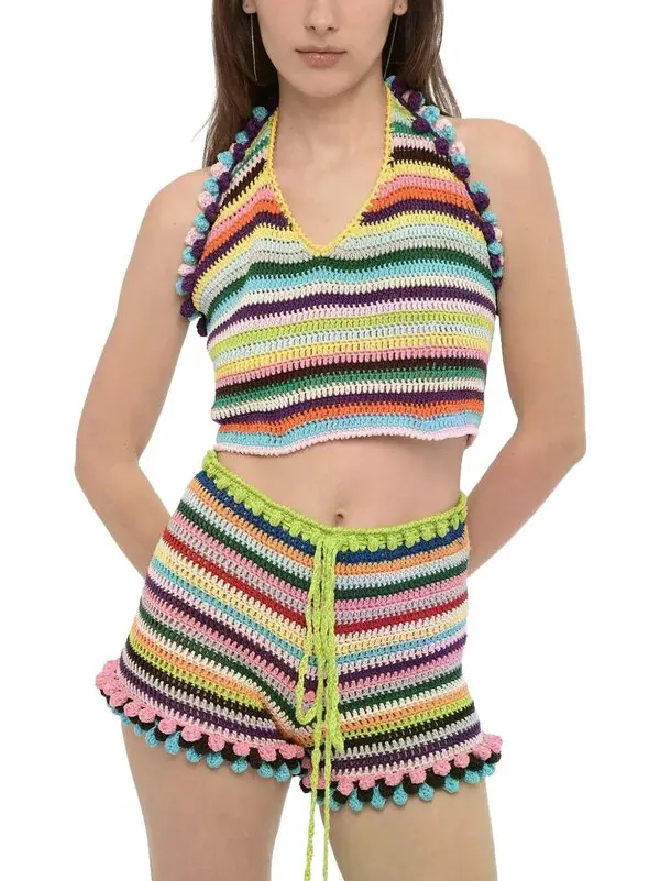 MATIMI Crochet Halterneck Cropped Top - Blue