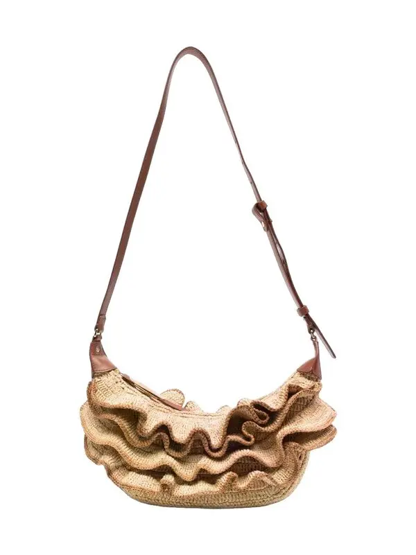 Zimmermann Ruffled Raffia Shoulder Bag - Neutrals