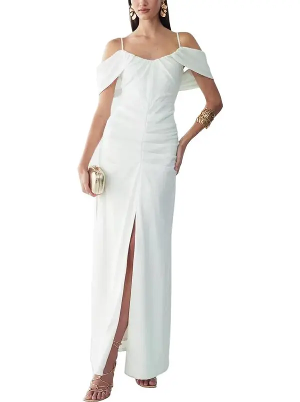 BWLDR Ruched Cold-shoulder Maxi Dress - White