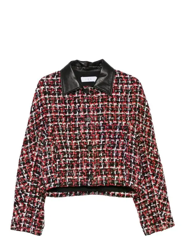 IRO PARIS Nuffy Tweed Jacket With Leather Collar - Black