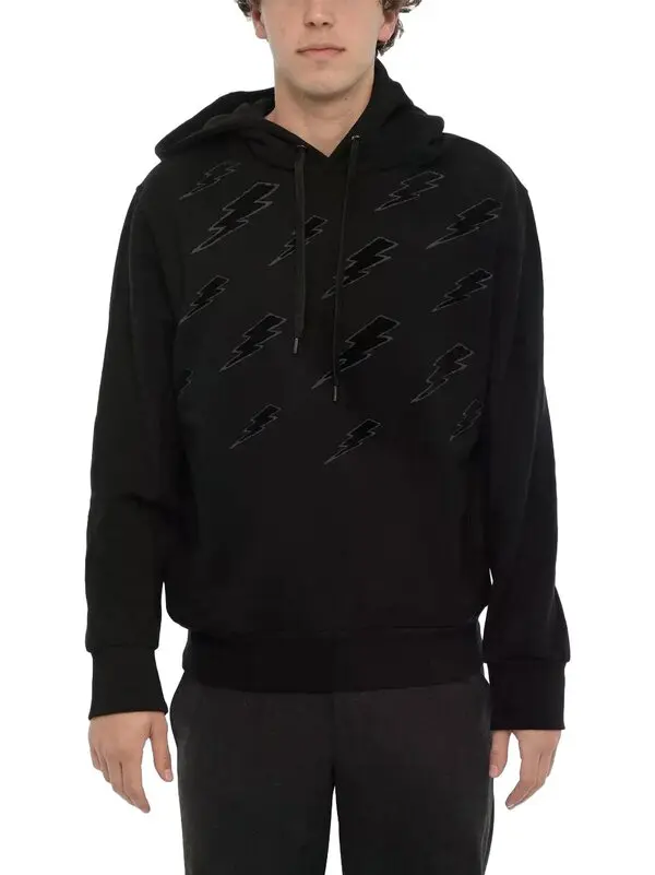 Neil Barrett Thunderbolt Embroidered Hoodie - Black