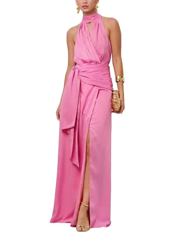 SAVEL Sleeveless Halterneck Maxi Dress - Pink