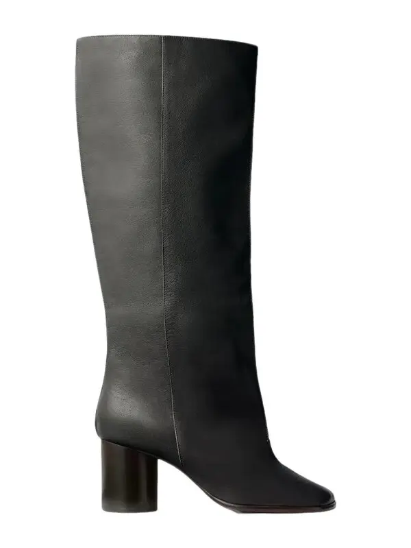 LEMAIRE Crease Sleeve High Boots In Soft Glossy Leather - Black