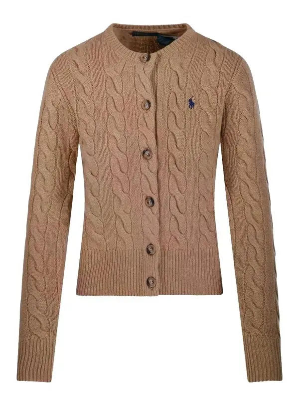 Polo Ralph Lauren Cable Knit Cardigan With Embroidered Pony Logo - Neutrals