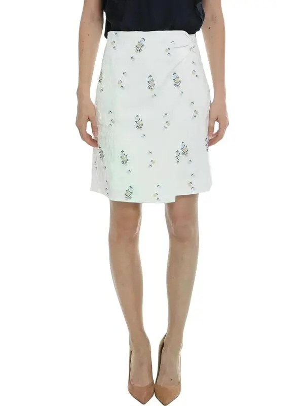 SAMSOE SAMSOE Floral Embroidered Wrap Mini Skirt - White