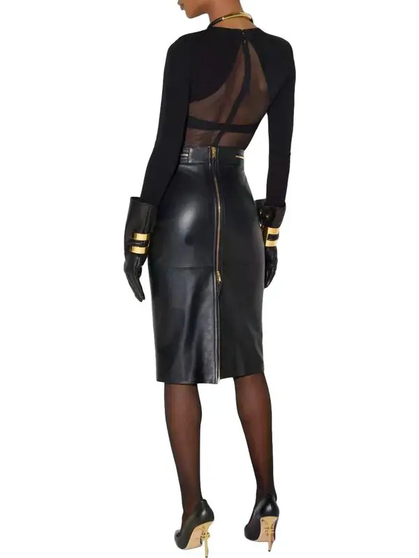 Elisabetta Franchi Bodysuit In Crêpe Jersey And Mesh Tulle - Black