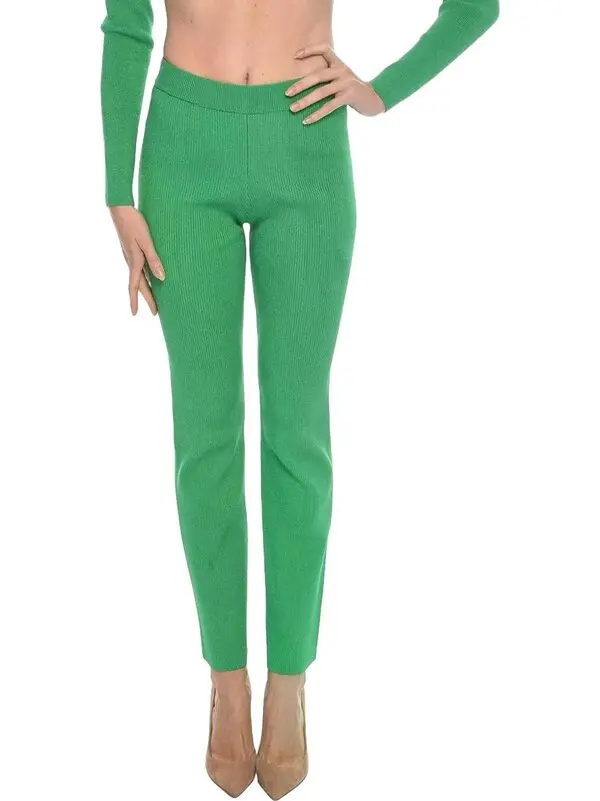 HERSKIND Ribbed High-waisted Slim-fit Trousers - Green