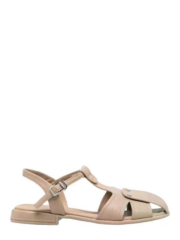 SERGIO MORETTI FIRENZE Pebbled Leather T-bar Sandals With Ankle Strap - Neutrals