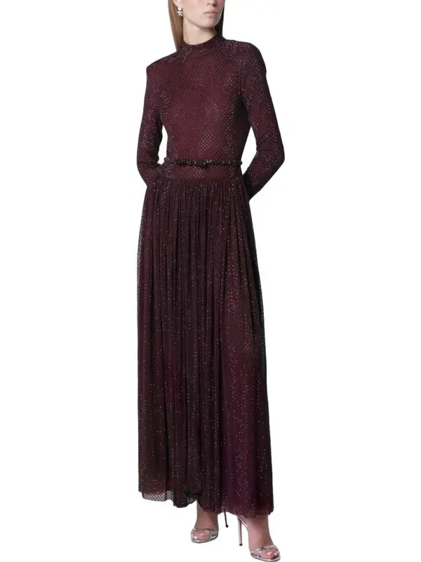 SELF-PORTRAIT Rhinestone Embellished Long Sleeve Maxi Dress - Red