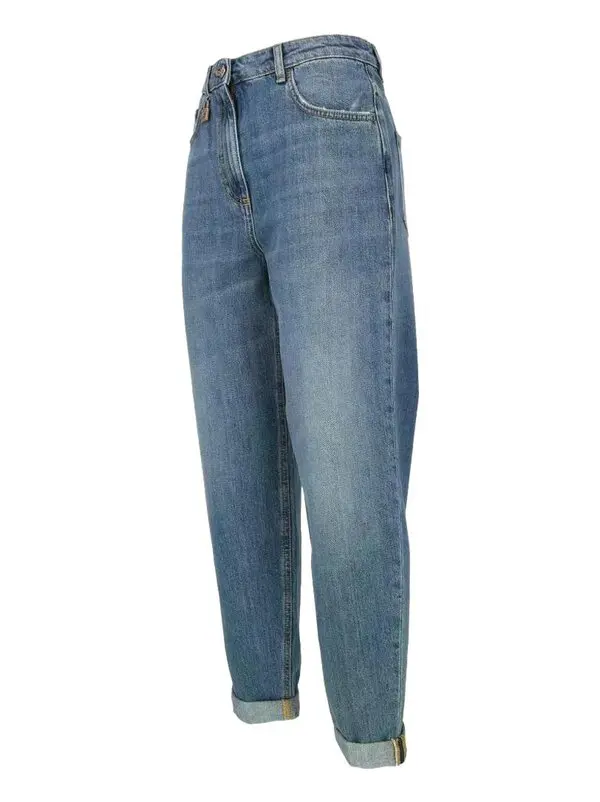 Elisabetta Franchi Logo Plaque Turn-up Jeans - Blue