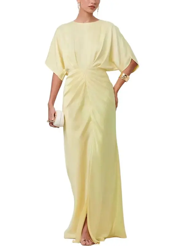 SAVEL Gathered Batwing-sleeve Maxi Dress - Yellow