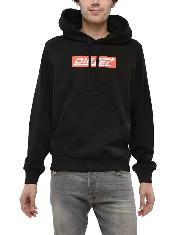 DIESEL® Logo Print Brushed Hoodie - Black
