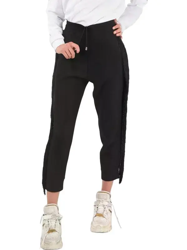 Philipp Plein Cropped Track Pants With Fringe Trim - Black